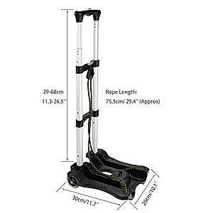 Kemanner Lightweight Folding Hand Truck Portable Luggage Cart with Wheels & Bungee Cord for Personal, Moving, Travel and Shopping Use - Support 80lbs Capacity (Black)