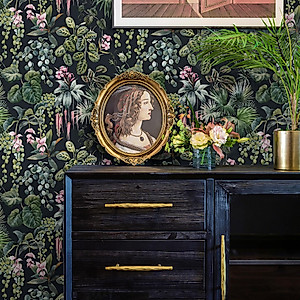 Ismoon Green Peel and Stick Wallpaper, Tropical Wallpaper Black/Green/Pink Contact Paper Jungle Leaf Wallpaper Peel and Stick Removable Wallpaper Vinyl Self Adhesive Wallpaper Waterproof