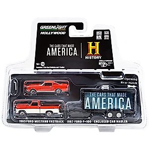 1967 F-100 Pickup Orange & Cream & 1965 Fastback Orange & Enclosed Car Hauler The Cars That Made America TV Series 1/64 Models by Greenlight 31120 C
