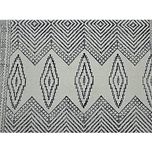 Casavani Hand Block Printed Cotton Dhurrie Geometric Gray & Beige Tassel Rug Easy Care Washable Rugs for Doormat Entryway Living Room Bedroom Hallway Balcony 2.6x10 Feet Runner