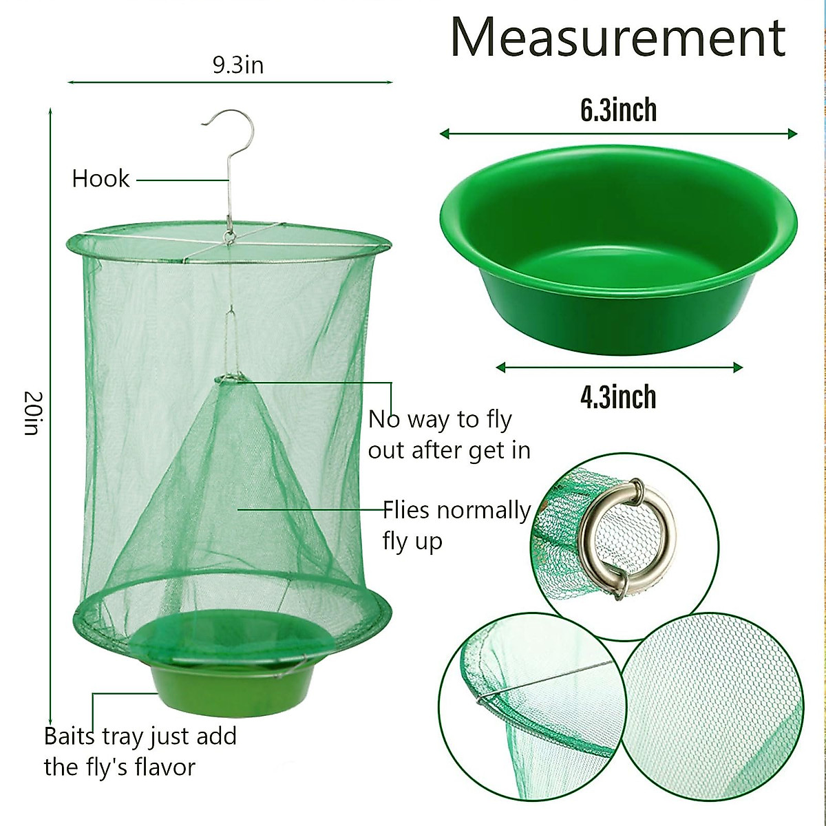 Ranch Fly Trap with Bait Tray, Reusable Fly Traps Fly Catcher Cage for Indoor or Outdoor Family Farms, Park, Stable,Garden, Restaurants (6 Pack)