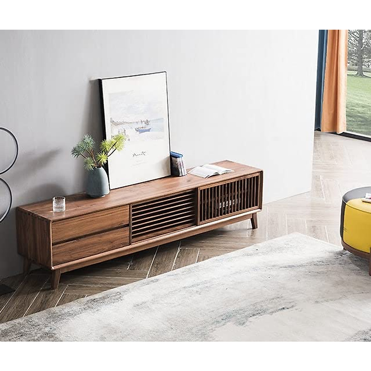 Slabstudiohongkong Japanese Style Black Walnut tv Unit, credenza Modern, Handmade Sideboard TV Cabinet, Black Walnut Wood