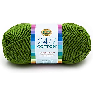 Lion Brand Yarn - 24/7 Cotton - 6 Skeins with Needle Gauge - Christmas Holiday #1 (Grass, Red, & White)