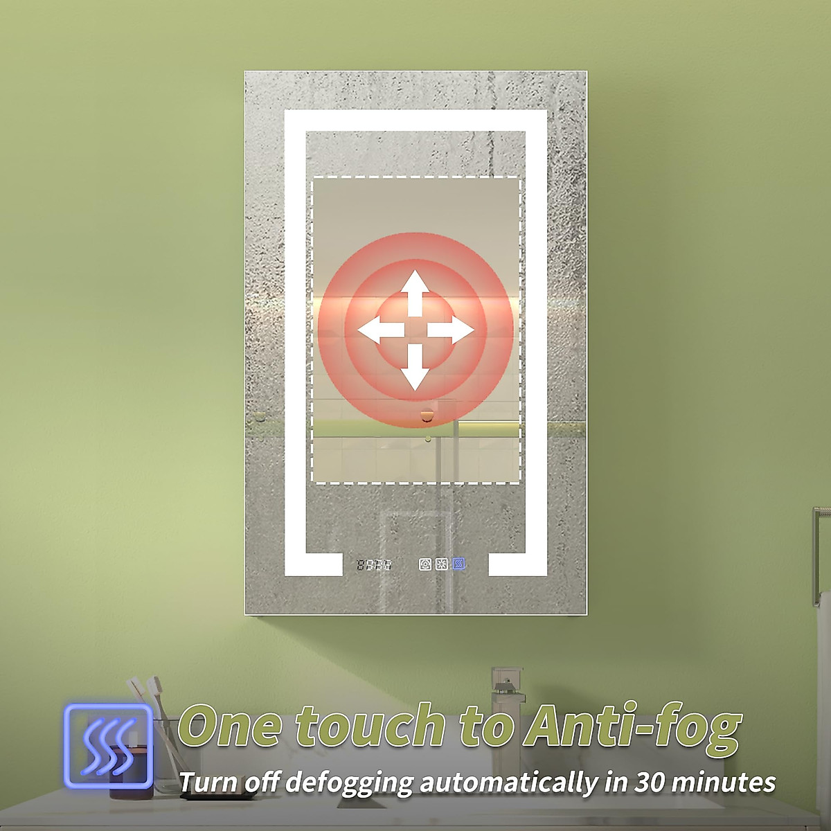 ES-DIY Lighted Medicine Cabinet 20 x 32 Inch, Recessed or Surface led Medicine Cabinet, Clock, Room Temp Display,Defog,Night Light,Stepless Dimming,3000K-6400K, Outlets & USBs,Hinge on The Right