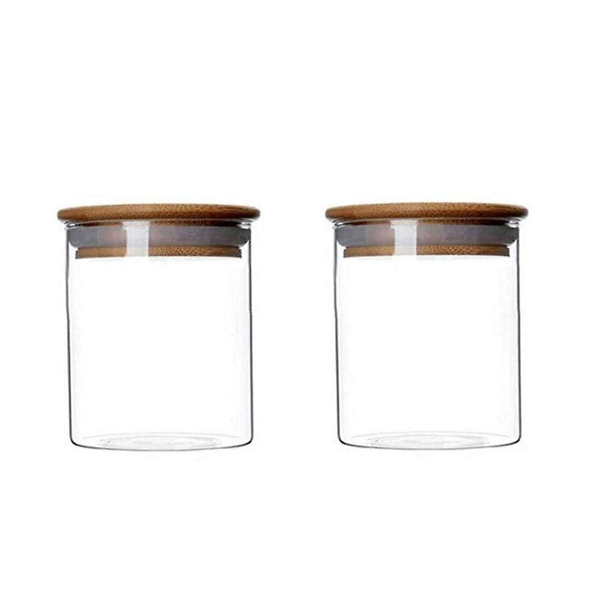 Glass Food Storage Jar Set of 2 (8 oz) BPA Free Clear Glass Canister with Airtight Seal Bamboo Lid Bulk Food Storage Containers for Cereal Tea Coffee Spice Sugar Cookies Nuts Candy