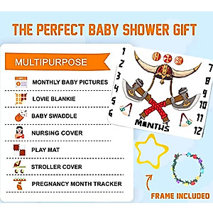 Viking Baby Monthly Milestone Blanket, 48x40in Soft Flannel, Helmet Ax Bone, Newborn Mom Gifts, Baby Shower Age Growth Tracker with Bonus Maker BTXFSS47