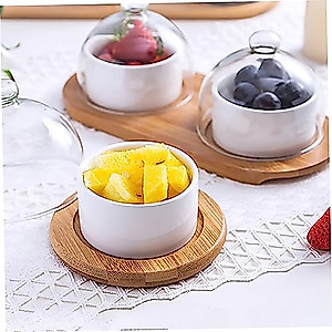 Hemoton 1 Set Dessert Cup Food Serving Tray Trifle Bowl Glass with Lid Mini Paper Cups Ramen Bowl with Lid Cake Server Mini Cake Stand Wood White Household Tableware Household Fruit Bowl