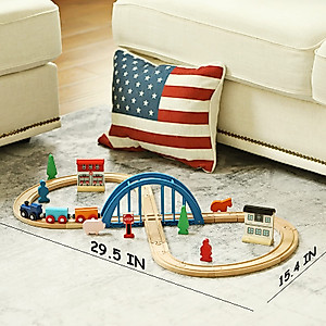 SainSmart Jr. Wooden Train Set Figure 8 for Toddlers Kids with Train Tracks Bridge Fits Brio, Thomas, Melissa and Doug, Chuggington Wood Toy Train for 3 4 5 Years Old Boys and Girls (20-347)