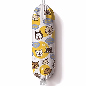 Cute Dog Plastic Bag Holder and Dispenser, Grocery Shopping Bags Organizer,Grocery Garbage trash Bag Storage Carrier for Kitchen,Dog Décor,Birthday Gifts for Women Friends yellow Large23"x9"