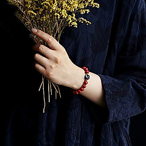 Feng Shui Black Obsidian Beaded Bracelet - Women Mens 8MM Natural Obsidian Crystal Evil Eye Onyx Relief Reiki Healing Stone Protection Bracelet Bring Luck Prosperity Wealth (Red howlite-Black Eye)