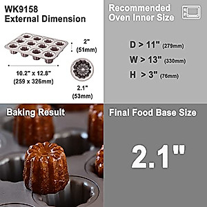 CHEFMADE Canele Mold Cake Pan, 12-Cavity Non-Stick Canele Muffin Bakeware Cupcake Pan for Oven Baking (Champagne Gold)