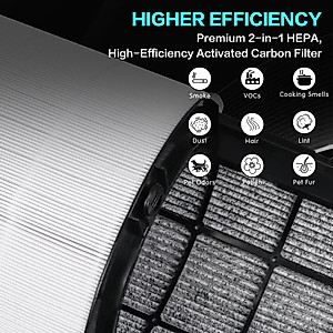 360° Combi Glass True H13 HEPA + Carbon Replacement Filter Compatible with Dyson TP10 HP10 HP09 TP09 HP07 TP07 TP06 HP06 HP04 TP04 PH04 PH03 PH02 PH01 DP04 HP4B PH3A TP7A TP7C TP4A TP4B, 2-in-1 Filter