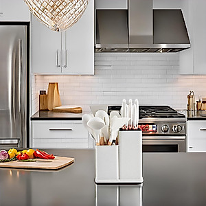 SV Home & Deco All-in-One 19-Piece Kitchen Utensils and Knives Set: 14 Cooking Utensils + 5 Essential Kitchen Knives for a Complete Culinary Experience (White), SMALL, N0516