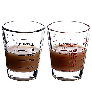 Shot Glasses Measuring cup Espresso Shot Glass Liquid Heavy Glass Wine Glass 2 Pack 26-Incremental Measurement 1oz, 6 Tsp, 2 Tbs, 30ml (Black and Red)