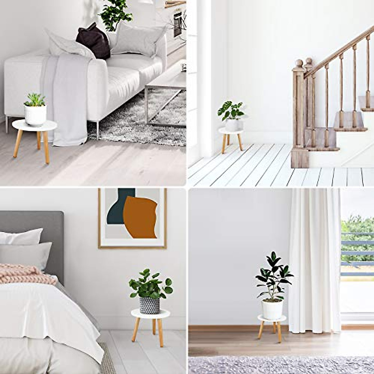 Uneedem Indoor Plant Stand Wood Mid Century Plant Stand for Indoor Plants, Modern Plant Table, 8.9" Tall Plant Holder for Flower Pots, Small Round Side Table, End Table