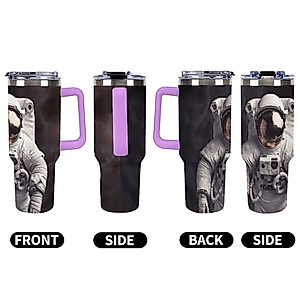 LLUTSNTH 40 Oz Vacuum Tumbler with Violet Handle Leakproof Insulated Tumbler Astronaut Stainless Steel Travel Mug with Lid And Straw Coffee Cup Cute Water Bottles Cup Holder Friendly