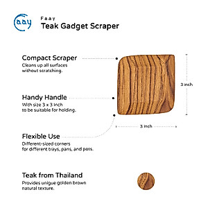 FAAY 2 Packs Gadget Scrapers, Dishwashing Scrub for Cleans Kitchen Pans, Pots, Dishes, Bowls, and Plates Removes Food Effectively Without Scratching. - Handmade from High Moist Resistance Teak Wood