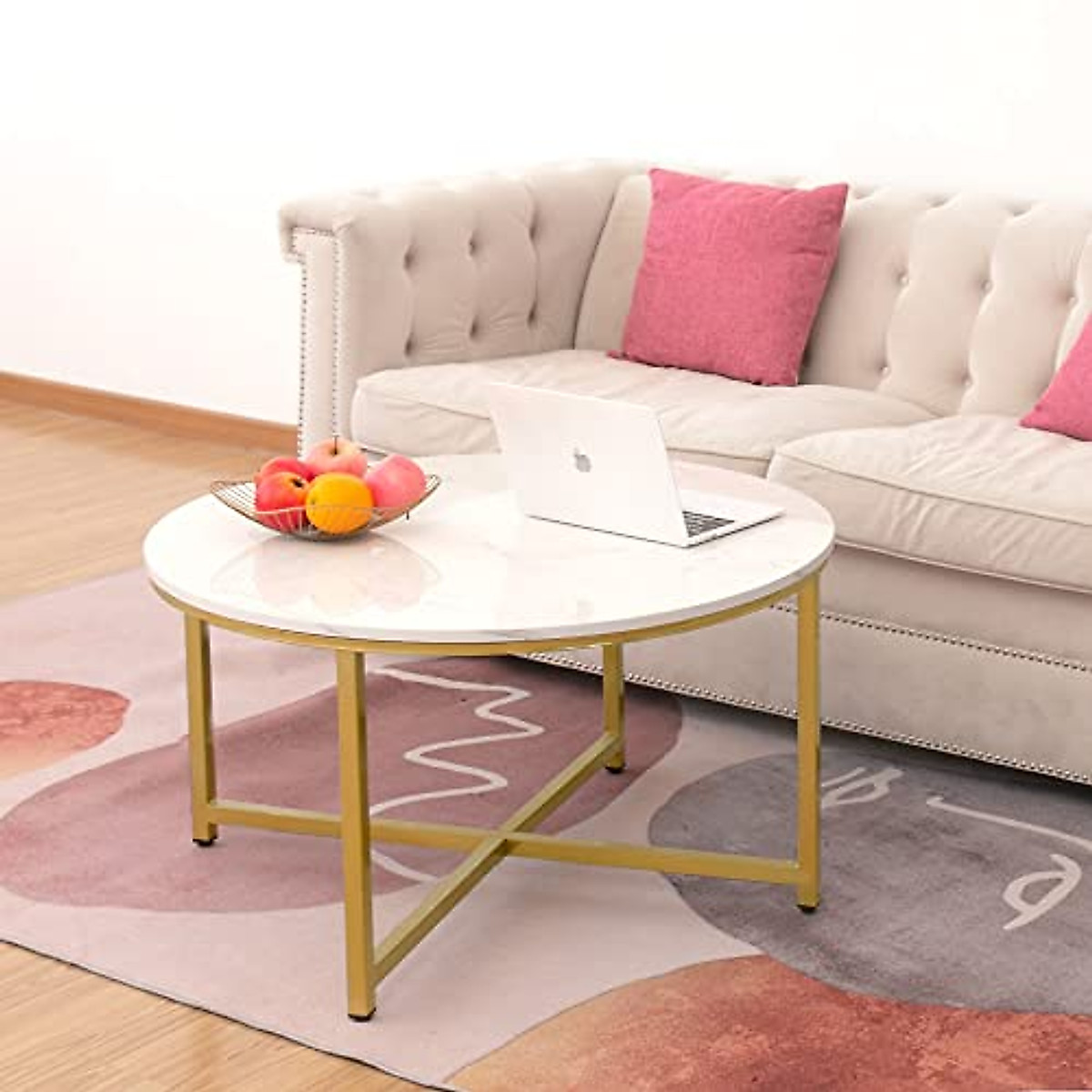 AZL1 Life Concept Modern Round Coffee Table for Living Room, Sofa Center Table for Dining Room, Modern Marble Tabletop with Gold Metal Legs, Marble.