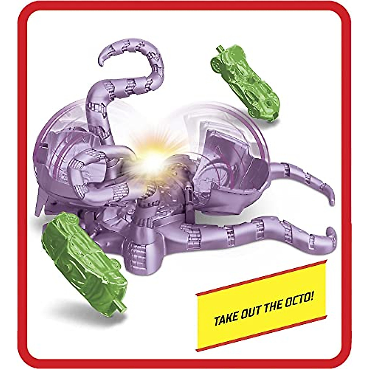 Hot Wheels Monster Trucks Octo-Slam Hero Playset with 1:64 Scale Die-cast Tiger Shark Vehicle, 2 Crushable Cars & Launcher, Gift for Kids Ages 3 to 8 Years Old