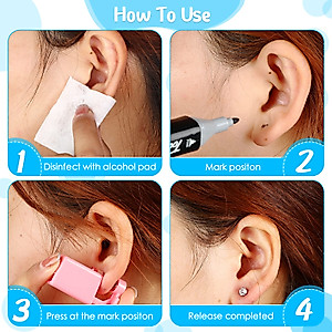 Mudder 8 Pieces Self Disposable Ear Piercing Kit Safety Portable Nose Mouse Piercing Tools with Crystal Ear Studs (White)