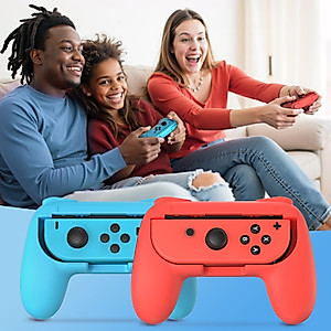 FastSnail Grips Compatible with Nintendo Switch Joy-Con, Wear-Resistant Handle Kit Compatible with Switch Joy Cons Controllers, 2 Pack (Blue and Red)
