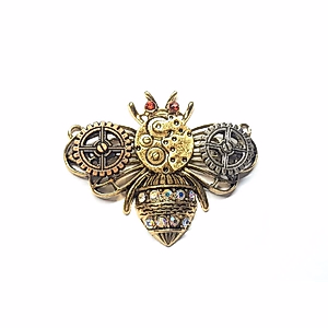 Antique Gold / Copper / Silver Steampunk Gear Bee w/ Red Eyes Focal Pendant