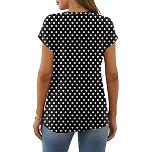 YSYOKOW Women's Blouses Casual Summer Short Sleeve T Shirts Loose Front Twist Tops(Polka Dot Black, X-Large)