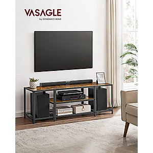 VASAGLE Modern TV Stand for TVs up to 65 Inches, 3-Tier Entertainment Center, Industrial TV Console Table with Open Storage Shelves, for Living Room, Bedroom, Rustic Brown and Black ULTV097B01