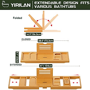 Yirilan Premium Bathtub Tray Caddy - Expandable Bath Tray - Unique House Warming Gifts, New Home, Anniversary & Wedding Gifts for Couple, Bridal Shower Gift for Women