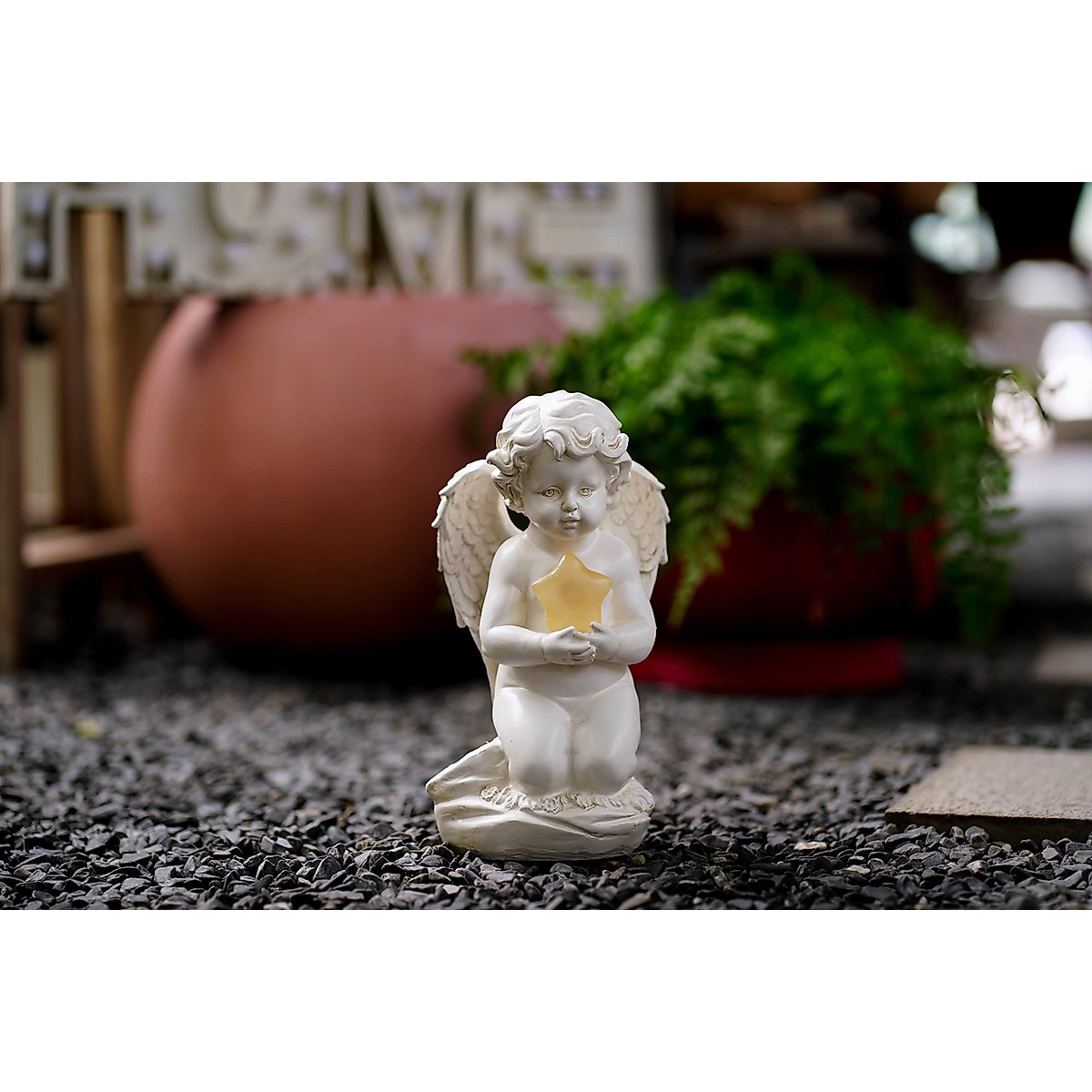 HONGRUIART Solar Powered Cherub Angel Light, Kneeling Praying Cherub Angel Statue with Solar Star Lights Garden Angel Decor for Home Outdoor Patio Lawn Mother's Day Remembrance Gifts