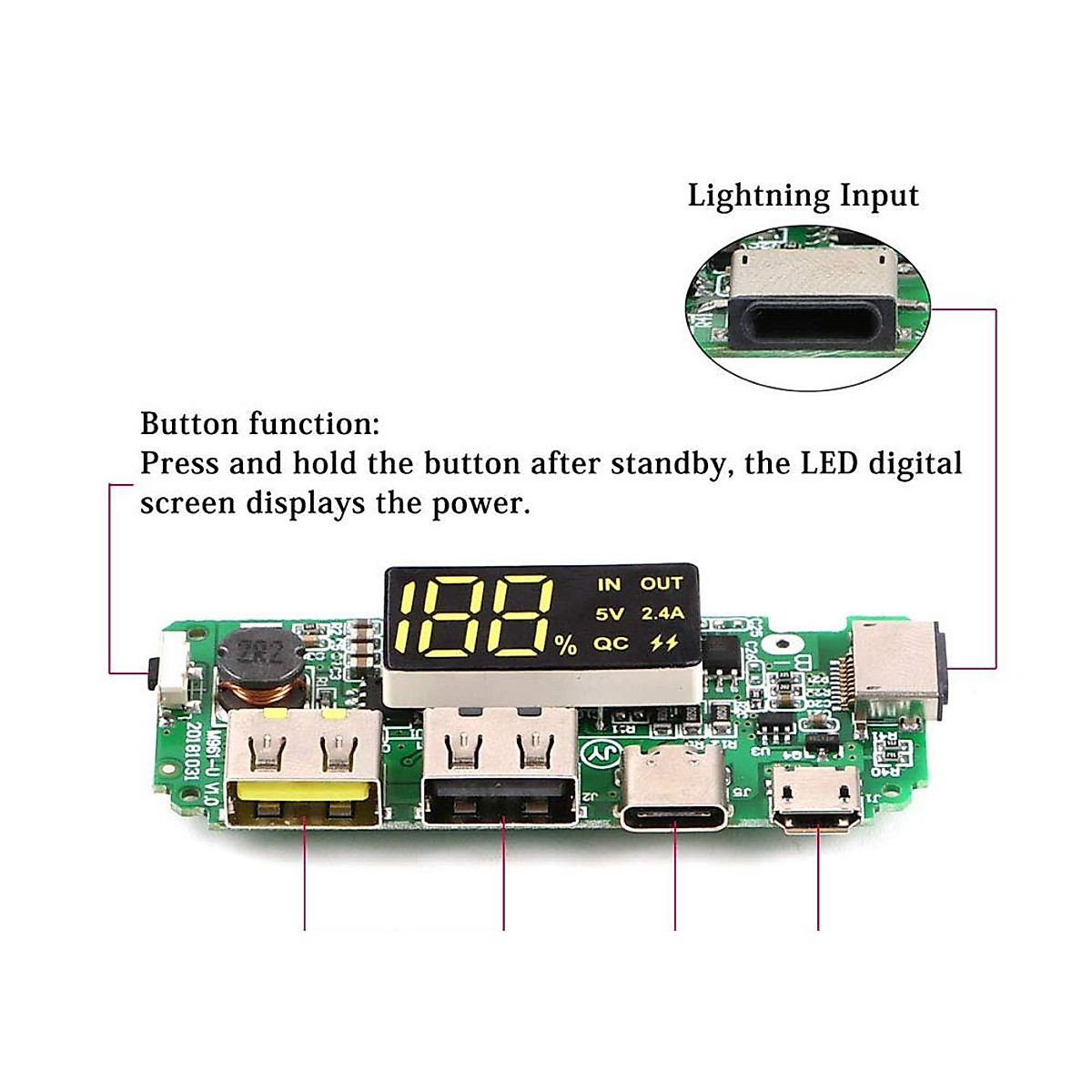Acxico 1Pcs Dual USB Micro Type-C Flash USB Power Bank DIY Charger Module for Battery