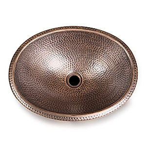 Monarch Abode Pure Copper Hand Hammered Drop-In Bathroom Vanity Sink 17", 17 Inches (Oval)