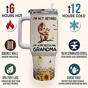 Personalized 40oz Tumbler - Cute A squirrel mother holding her baby close while sitting on Mother and Child Design with Nutrition Facts - Gift for Mom, Grandma, Mother's Day Za4Ryl