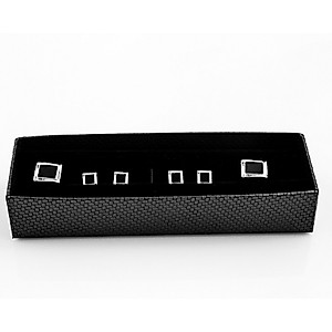 MRCUFF Black Onyx Square Designer Tuxedo Cufflinks & Studs Set in a Presentation Gift Box & Polishing Cloth