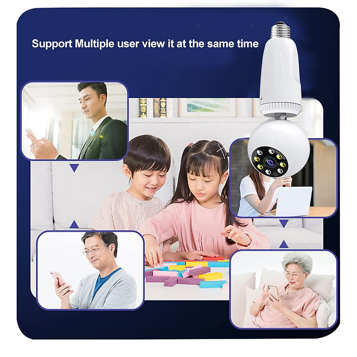 EVERSECU 2MP 1080P Wireless Lightbulb Powered PTZ Security Camera with E27 Bulb Connector, Motion Auto Tracking, Two Way Audio, Night Vision, 2.4ghz WiFi IP PTZ CCTV Camera