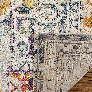 SAFAVIEH Madison Collection 5'3" x 7'6" Ivory / Aqua MAD922A Boho Chic Medallion Watercolor Distressed Non-Shedding Living Room Bedroom Dining Home Office Area Rug