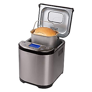 FRIGIDAIRE Bread Maker Machine with Nonstick Bowl, Bread Hook, Measuring Cup & Spoon. 15-in-1, Gluten-Free Bread, Cake& Yogurt, 3 Crust Colour options and more. 3 Loaf Sizes. 2LB XL- Stainless Steel