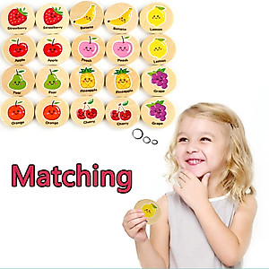 Pualsol Wooden Memory Game for Kids.20PC Memory Matching Games for Toddlers 2-4 Years.Preschool Game Memory Card Toy.Matching Games for Toddlers 1-3(Fruit)