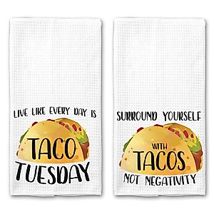 Taco Tuesday Funny Saying Kitchen Tea Towel Gift for Women - Set of 2