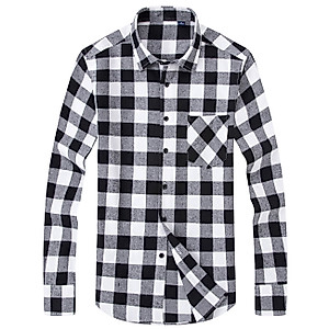 DOKKIA Men's Casual Dress Long Sleeve Buffalo Plaid Checkered Fitted Flannel Shirt (Black White Buffalo, XX-Large)