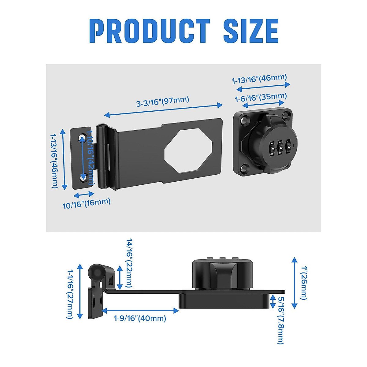 Cabinet Password Hasp Locks, 90 Degree Barn Door Lock, Household Security Combination Latch Lock for Locker, Fence, Bathroom, Outdoor, Garden (Black-1PC)