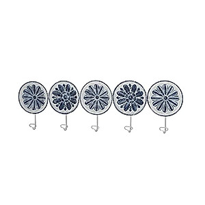 Deco 79 Contemporary Metal Floral Wall Hook, 2"W x 11"H, Blue, White