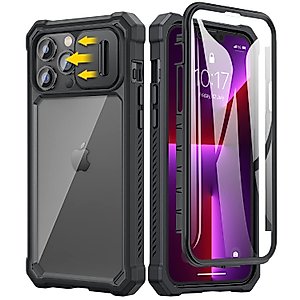 Caka for iPhone 13 Pro Max Phone Case, iPhone 12 Pro Max Case with Slide Camera Cover & Built-in Screen Protector Heavy Duty Shockproof Phone Case Cover for iPhone 13 Pro Max 12 Pro Max 6.7, Black