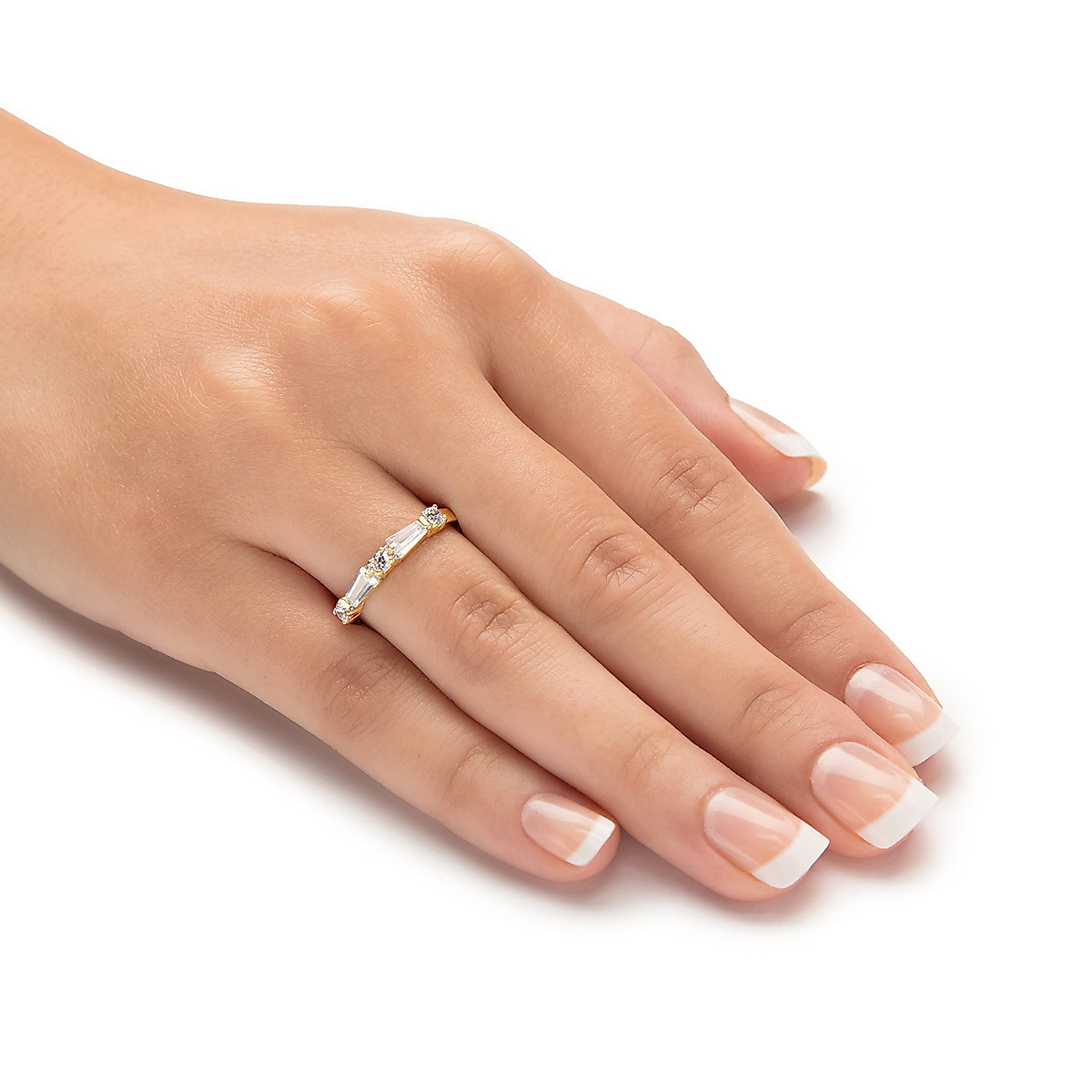 PalmBeach Yellow Gold-plated Sterling Silver Round Cubic Zirconia Wedding Band Ring (2mm) Sizes 5-10 Size 7