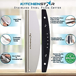 KitchenStar Pizza Cutter Rocker 16 inch + Pizza Paddle with Folding Handle (13 x 16.5") - Pizza Making Set Bundle