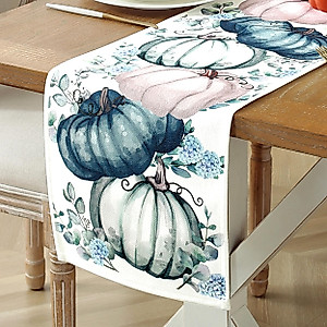 Thanksgiving Decorations Fall Table Runner 72 Inches Long with Autumn Pumpkins Eucalyptus Leaves. Fall Decorations for Home Dining Room Kitchen Table Seasonal Holiday Harvest Party Decor