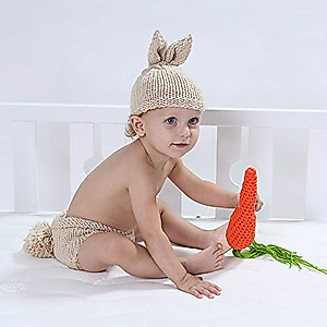 IBTOM CASTLE Crochet Bunny Rabbit Costume &Carrot for Newborn Photography Props Knit Infant Baby Animal Hat Cap for Photo Shoot Hat + Shorts + Carrot One Size