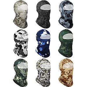 Geyoga 9 Pcs Summer Balaclava UV Sun Protection Full Face Covering Ice Silk Mask Cover Head Sports Face Covering(Camo Style)