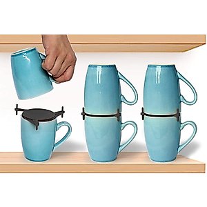 ELYPRO Coffee Mug Organizers and Storage, Kitchen Cabinet Shelf Organizer - Cupboard and Pantry Organization, Expandable Stackable Gadget for Tea Cup and Coffee Mugs, Save Space (Black)