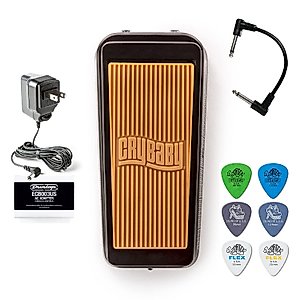 Dunlop CBJ95SB Cry Baby Junior Wah - Special Edition Black - Bundle with Patch Cable, 6 Dunlop Picks, and ECB003 Power Supply